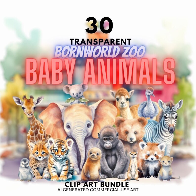 Baby Safari Animals Clipart Set DIY Zoo Clip Art Set of Giraffe ...