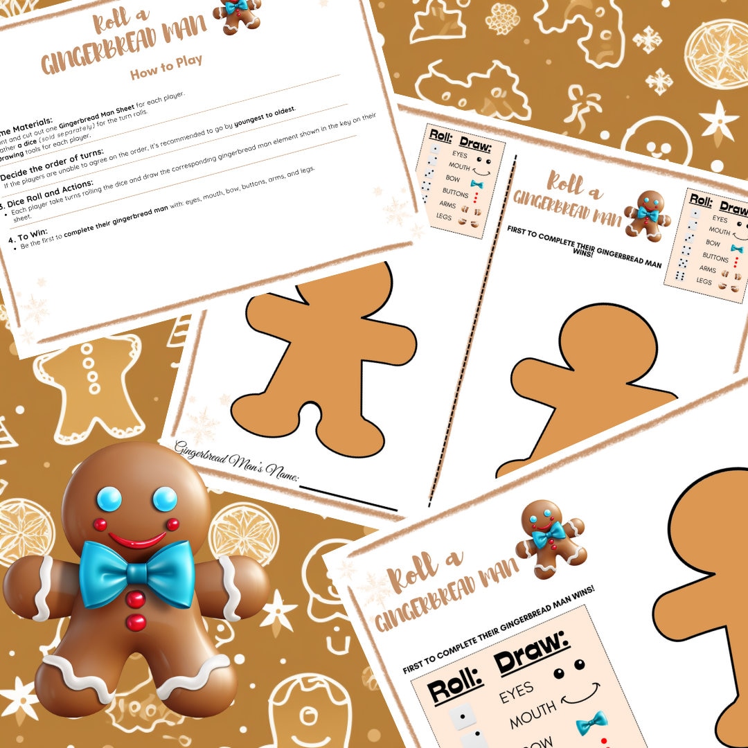 Roll A Gingerbread Man Game Printable Christmas Dice Game Winter ...