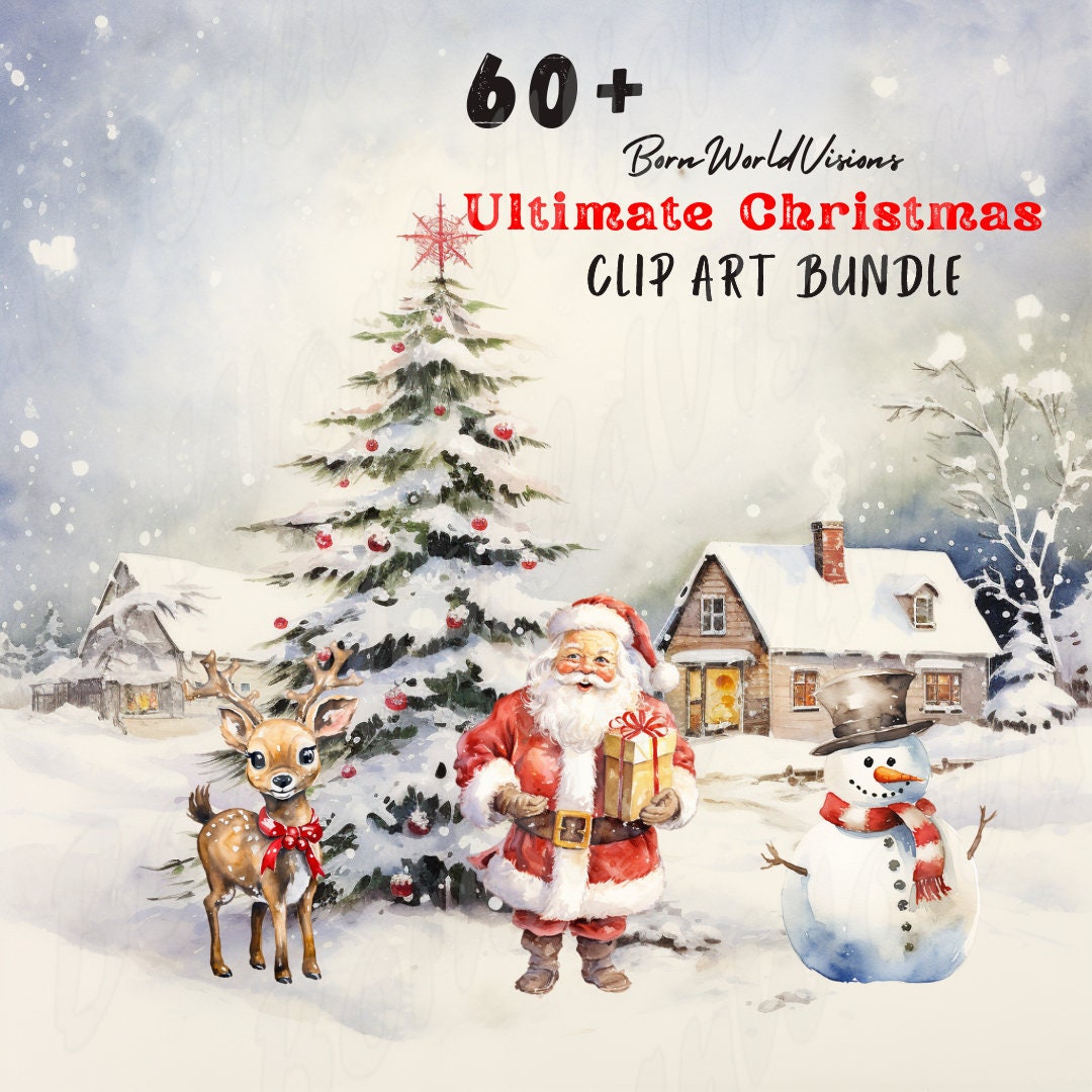 Festive Christmas Clip Art Elements Ultimate Bundle Set Featuring Santa ...