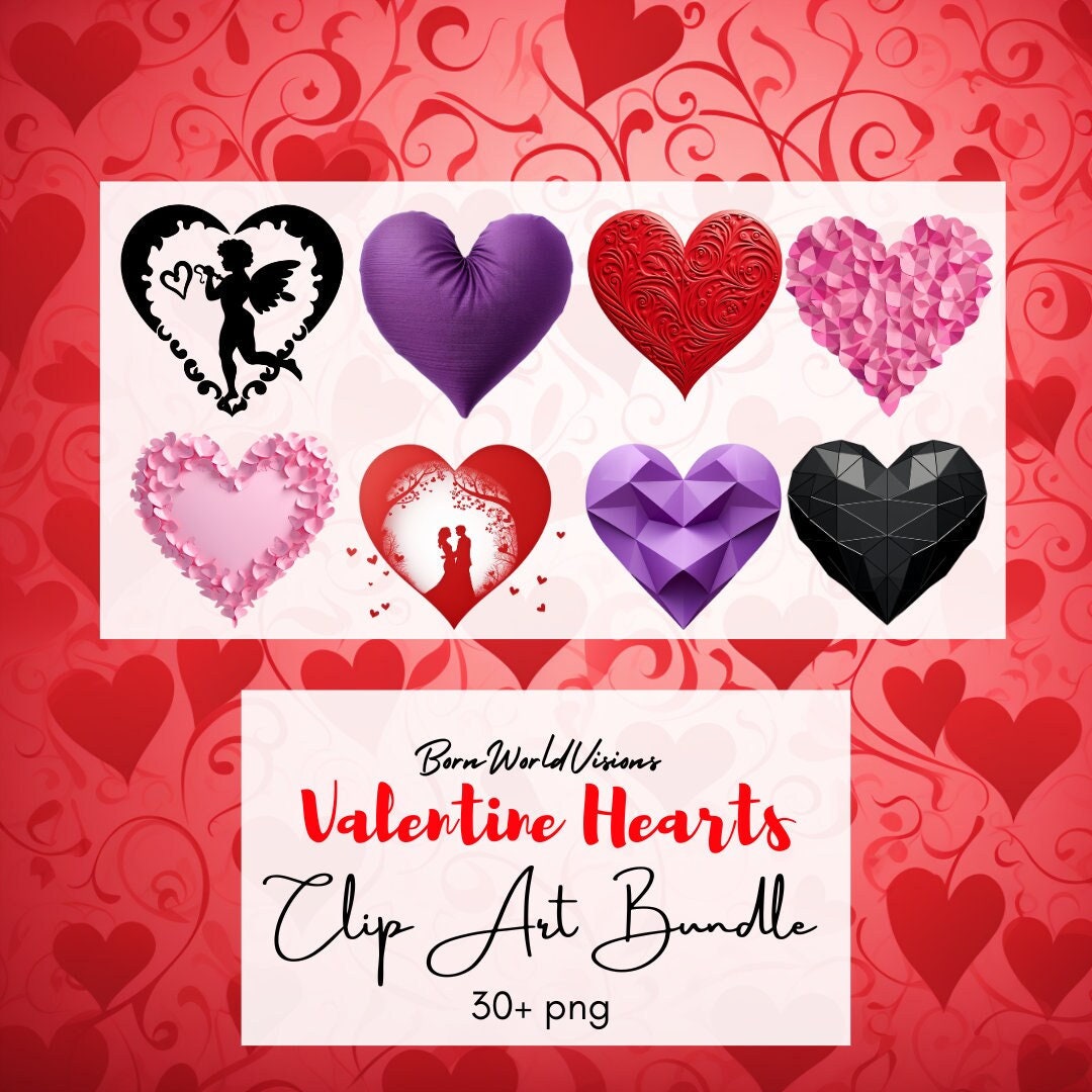 Valentine's Hearts Clipart - Heart Download - Instant Download - Floral ...