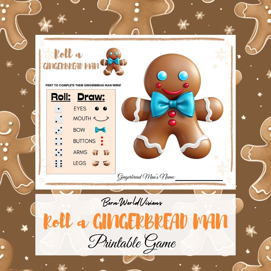 Roll A Gingerbread Man Game Printable Christmas Dice Game Winter ...