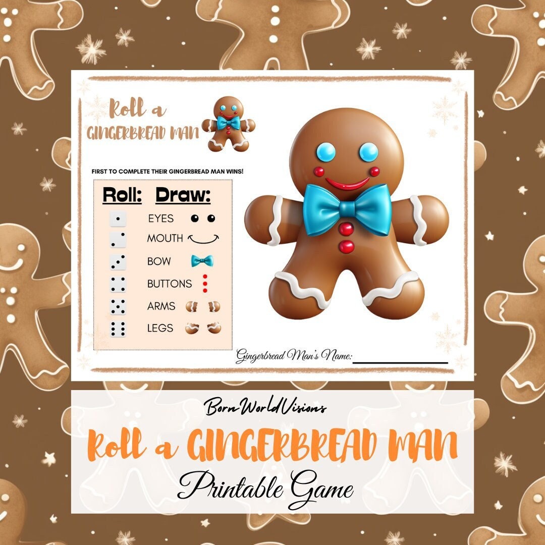 Roll A Gingerbread Man Game Printable Christmas Dice Game Winter ...