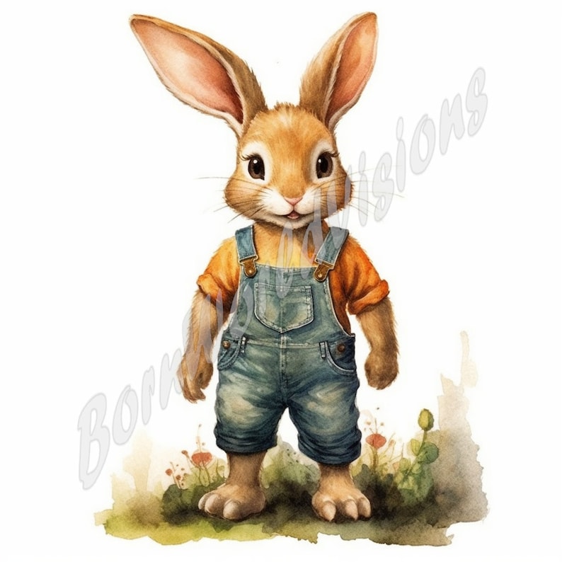 Easter Bunny in Overalls Transparent Clip Art PNG Bundle DIY Honey ...