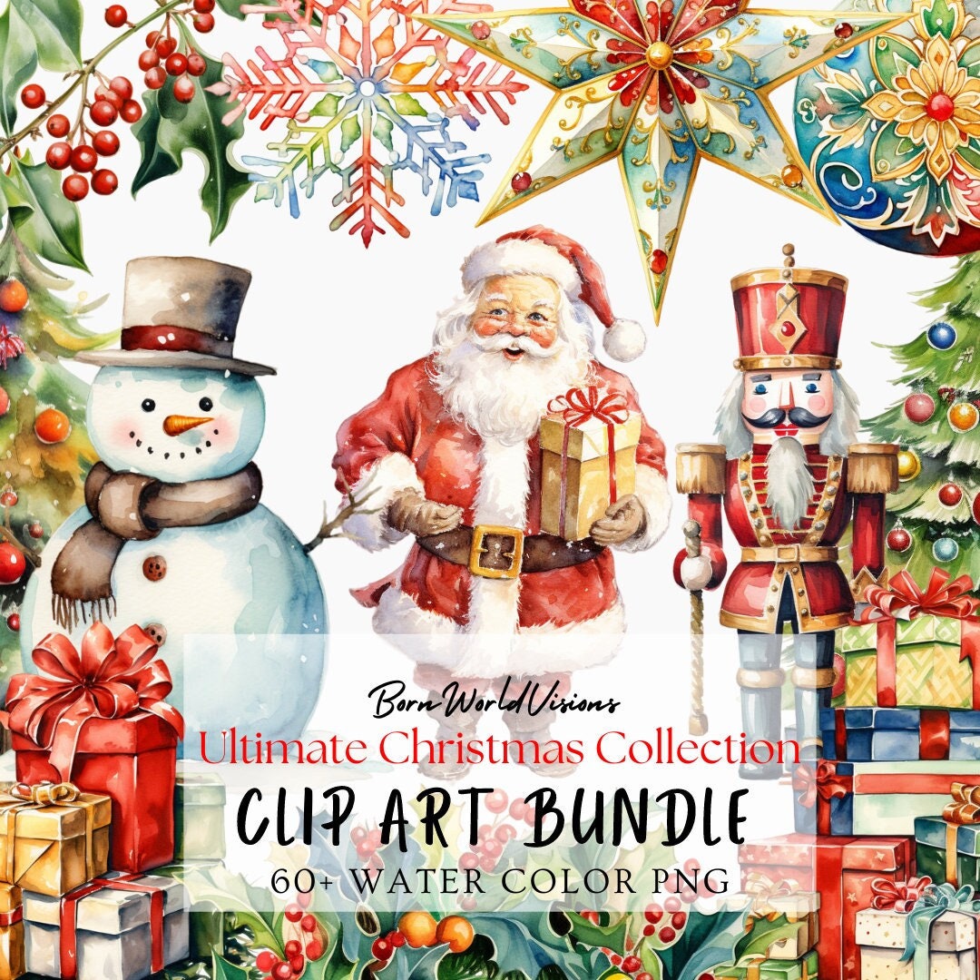Festive Christmas Clip Art Elements Ultimate Bundle Set Featuring Santa ...