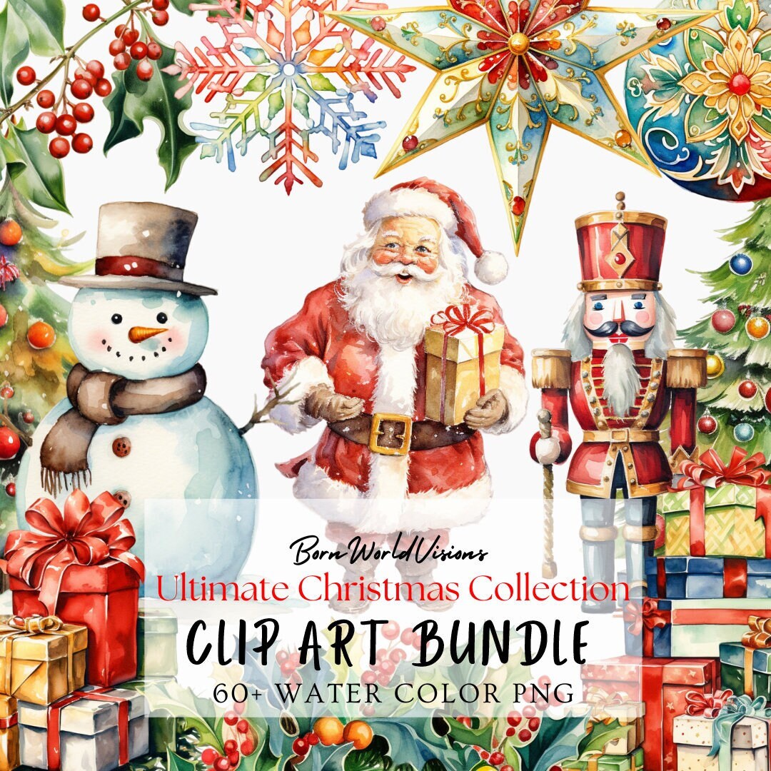 Festive Christmas Clip Art Elements Ultimate Bundle Set Featuring Santa ...