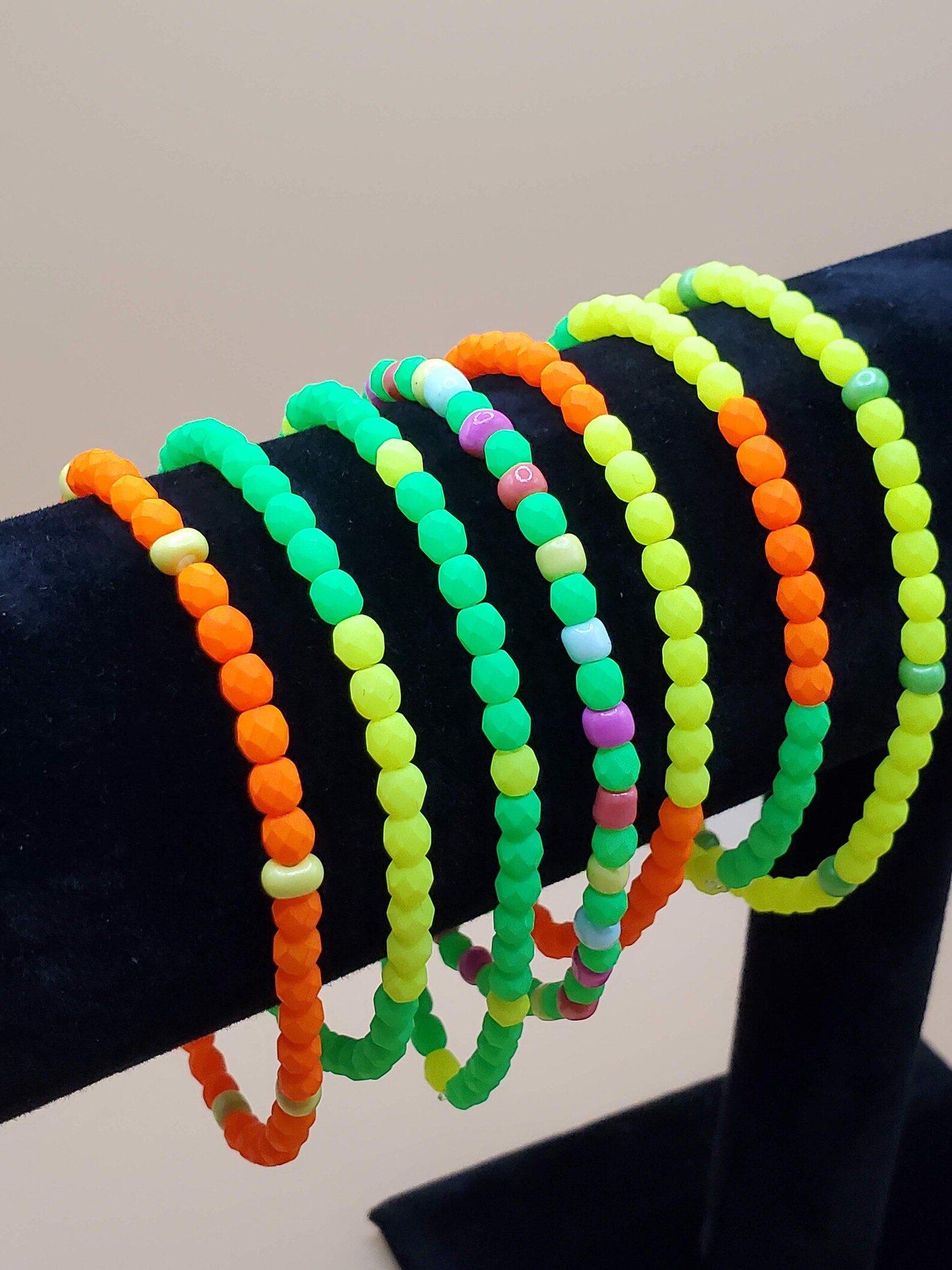 Neon Stretch Bracelets, Set of 7, Each With a Different Pattern/color ...