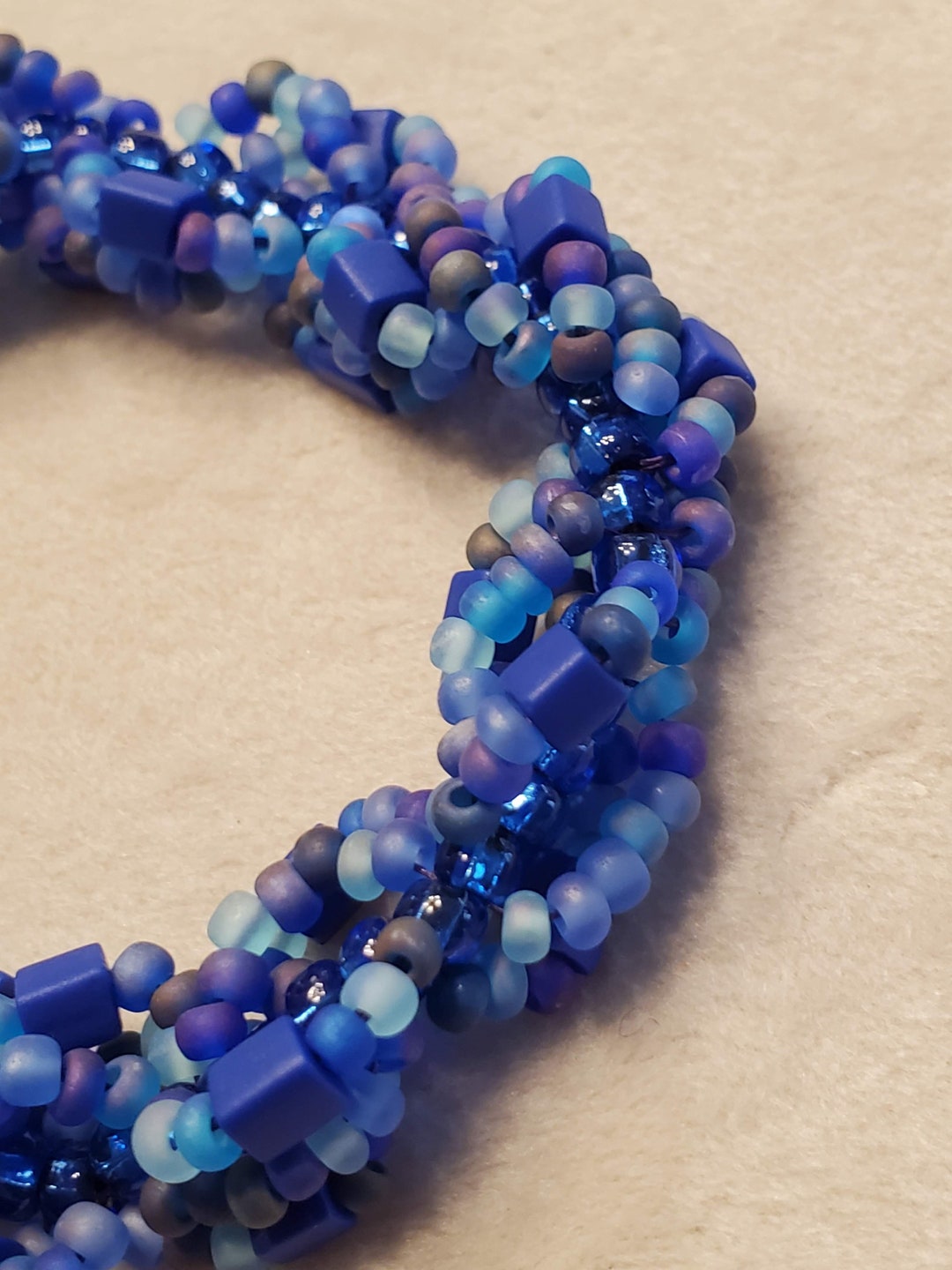 Vintage Spiral Beaded Bracelet With Clasp. Blue Colorways. Handmade ...