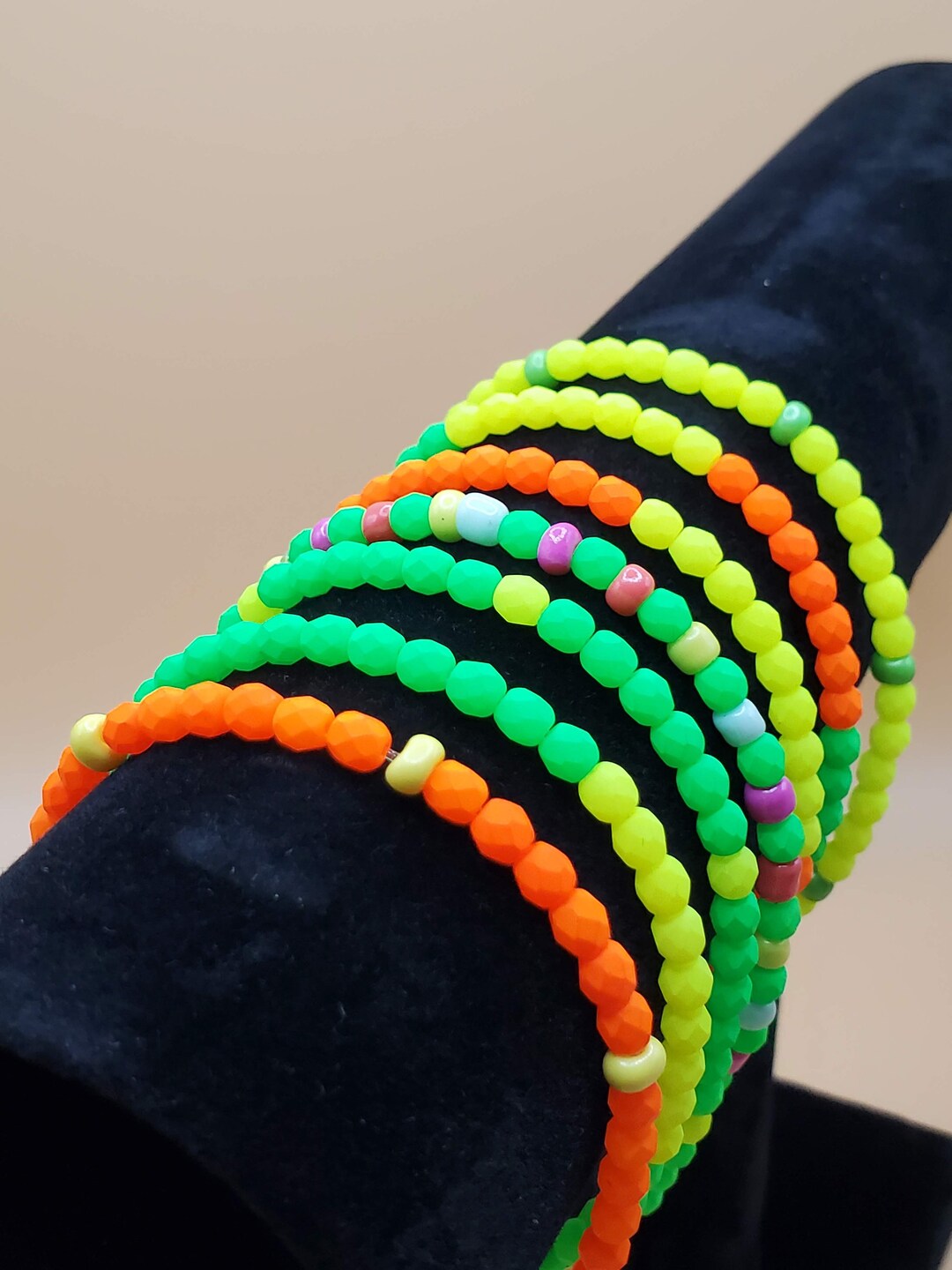 Neon Stretch Bracelets, Set of 7, Each With a Different Pattern/color ...