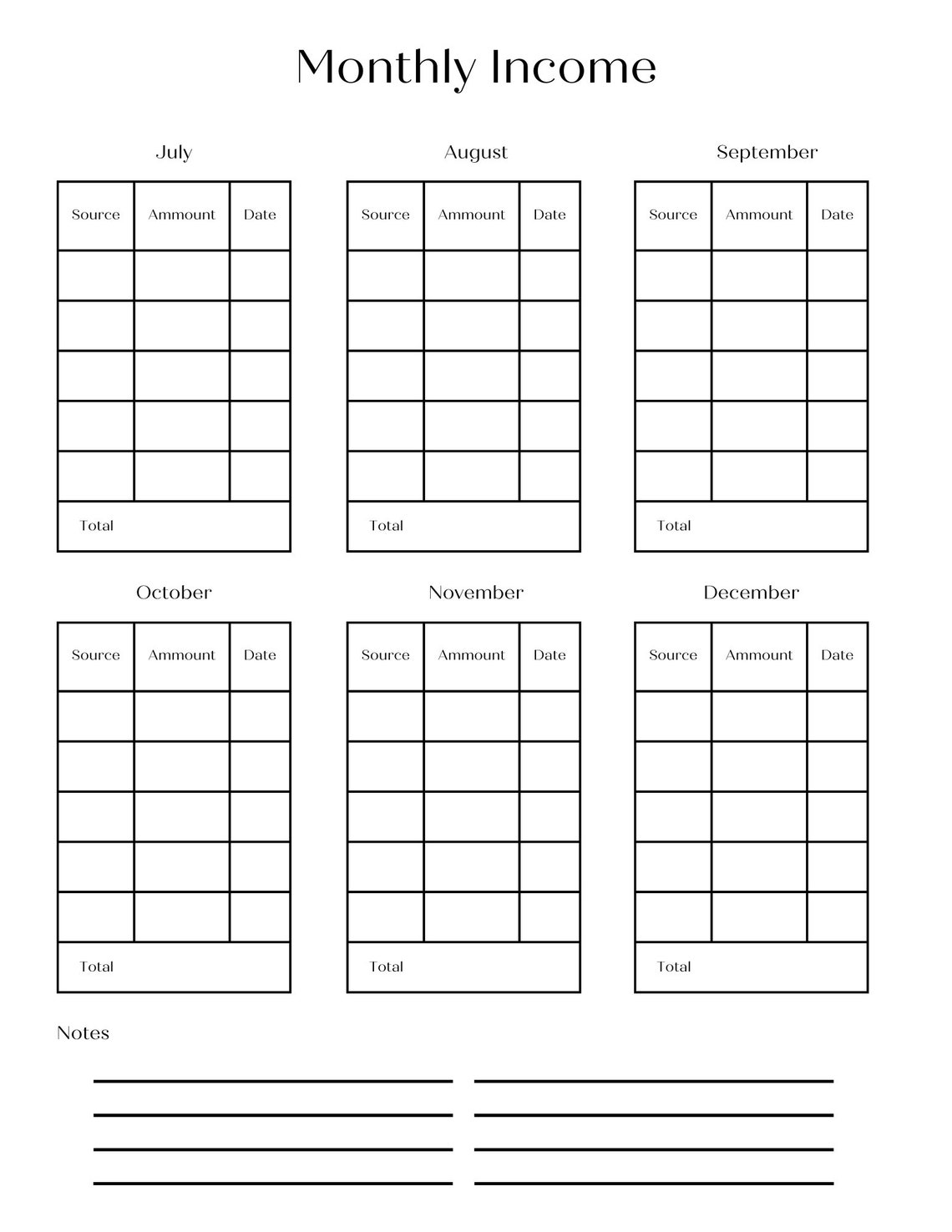 Monthly Income Sheet - Etsy