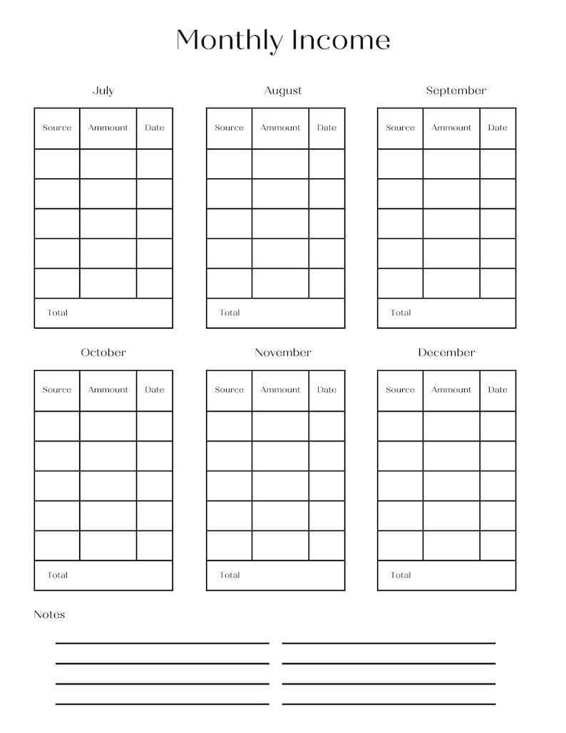 Monthly Income Sheet - Etsy