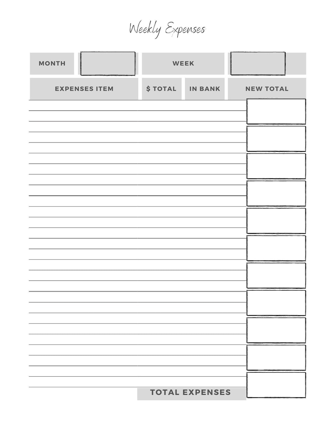 Weekly Expenses Template - Etsy