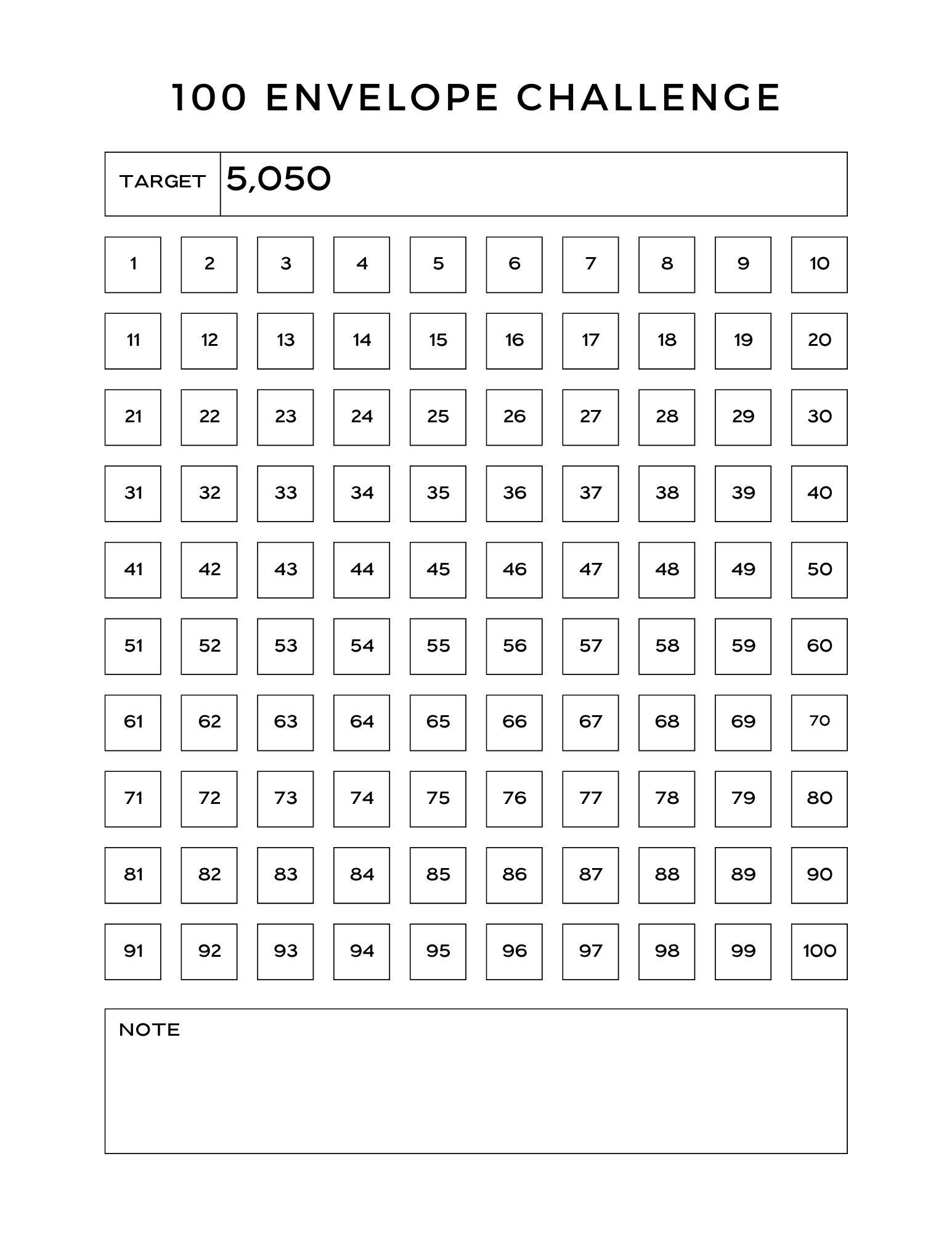 100 Envelope Challenge - Etsy