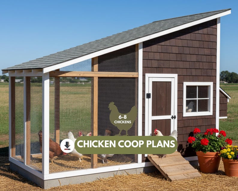 Chicken Coop Plans With Run for 6-8 Hens, Easy Clean Walk-in Design ...