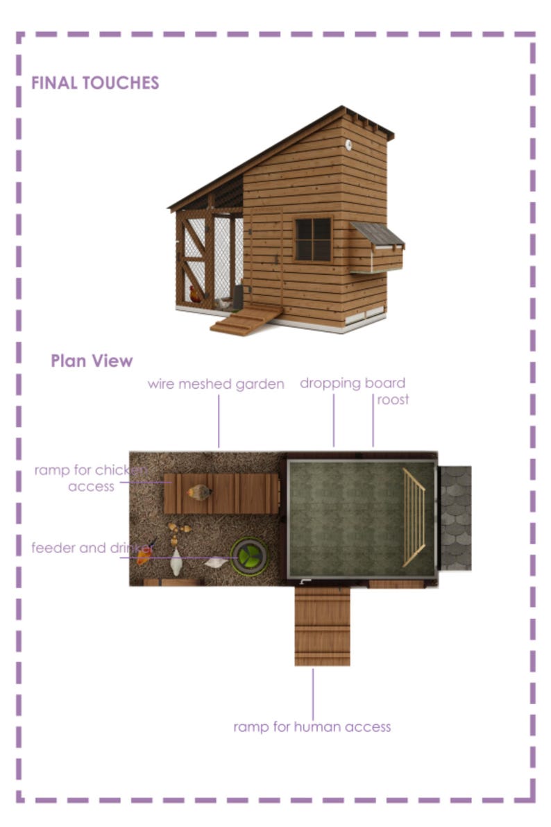 Chicken Coop Plans With Run for 6-8 Hens, Easy Clean Walk-in Design ...