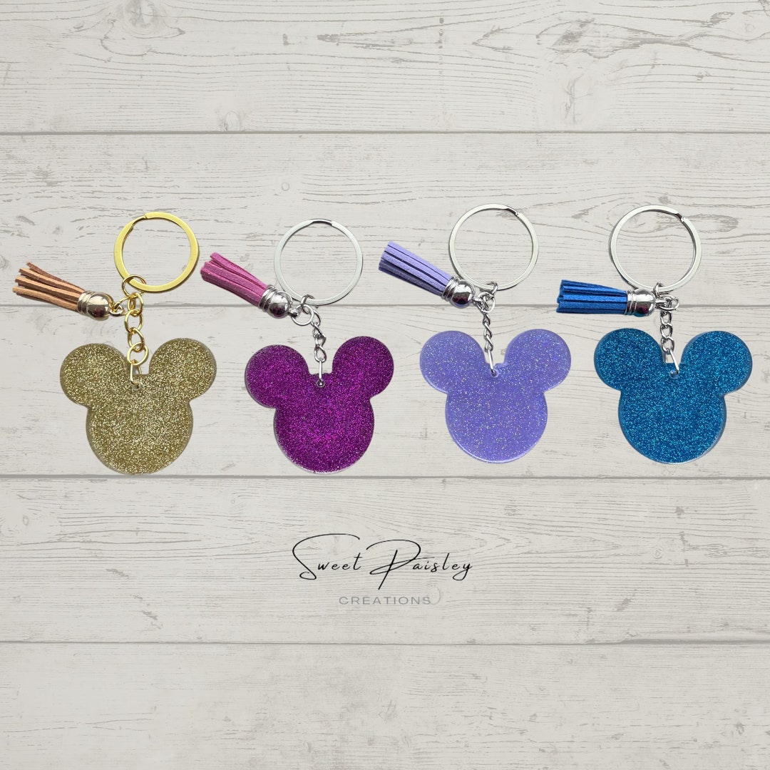 Colored Resin Mouse Head Keychains | Glitter Mickey Keychain With ...