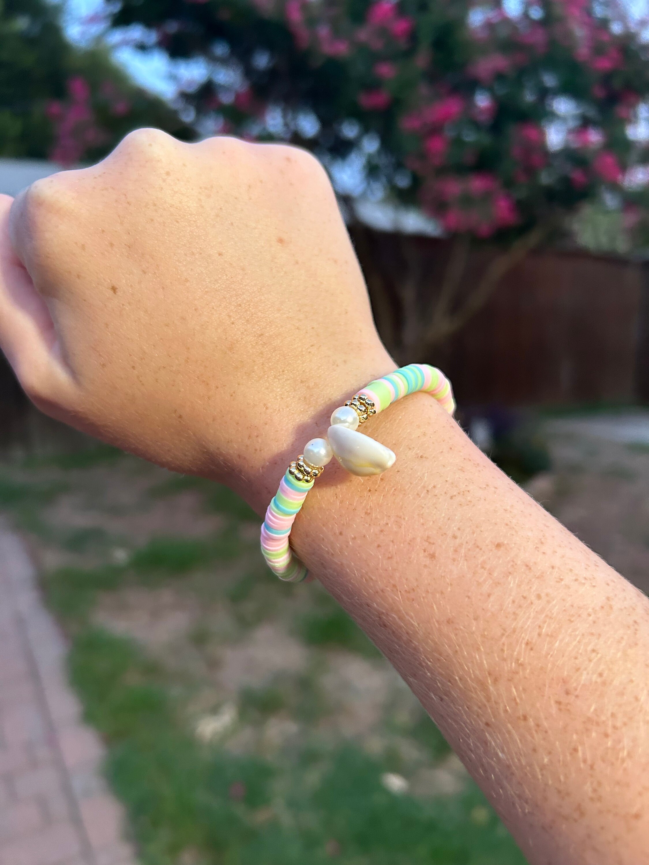 Shell Shock/clay Beaded Bracelet With Clay Beads, Pearls, Seashell And ...
