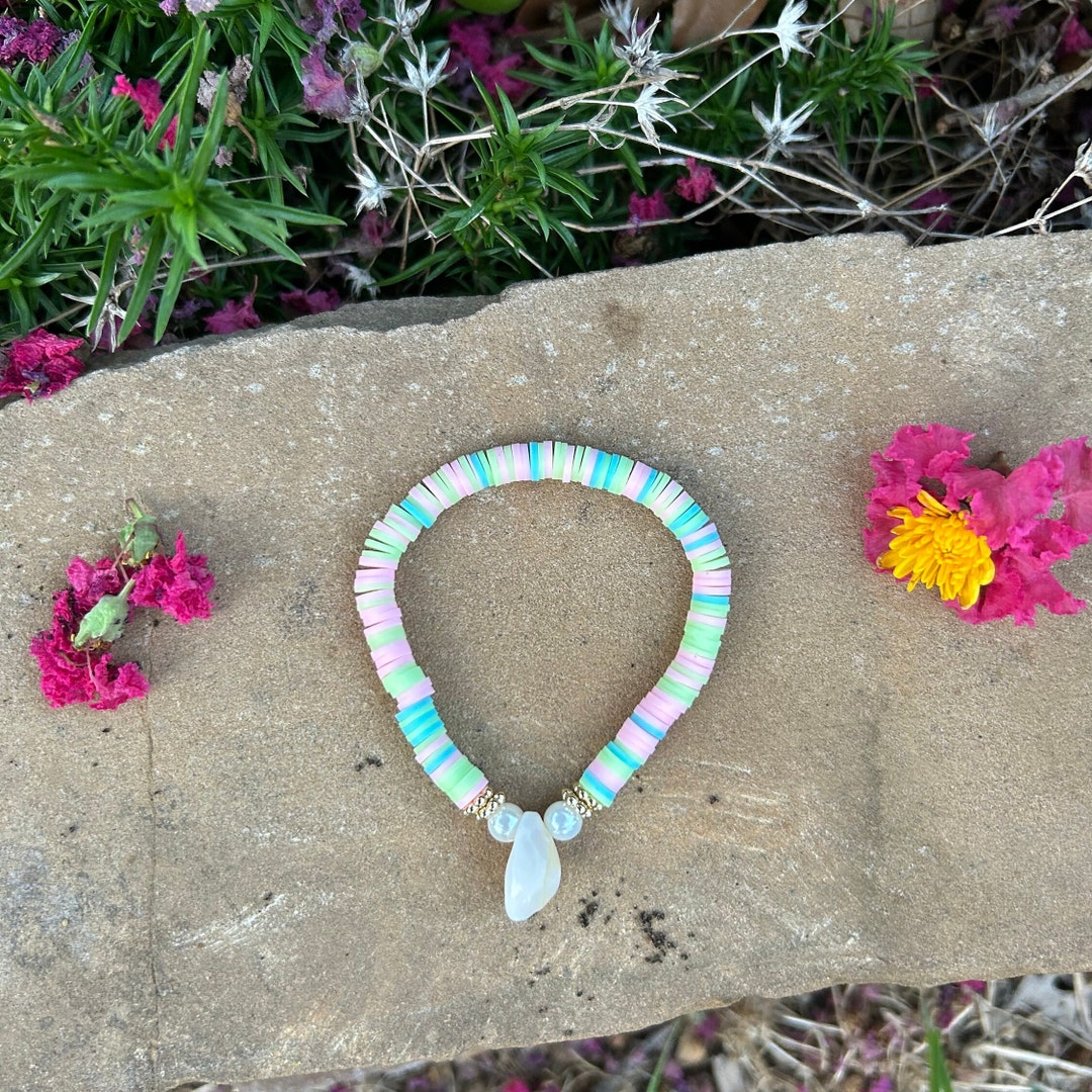 Shell Shock/clay Beaded Bracelet With Clay Beads, Pearls, Seashell And ...