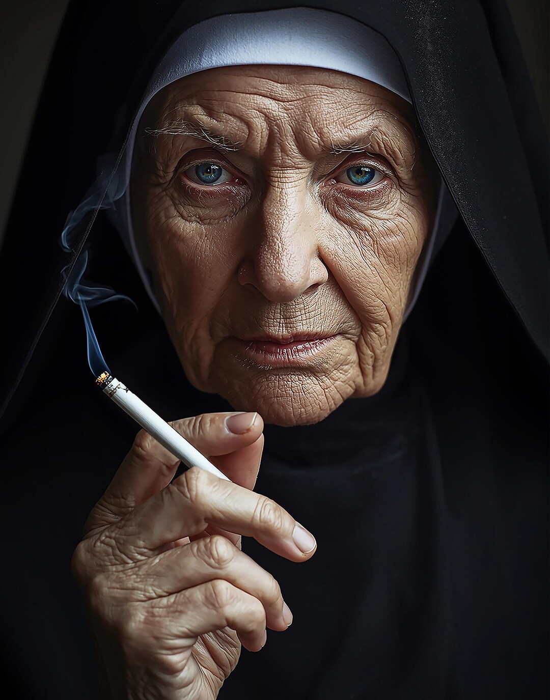 Smoking Nun, Artful High Contrast, Portrait Walle Art, Smoking Nuns Art ...