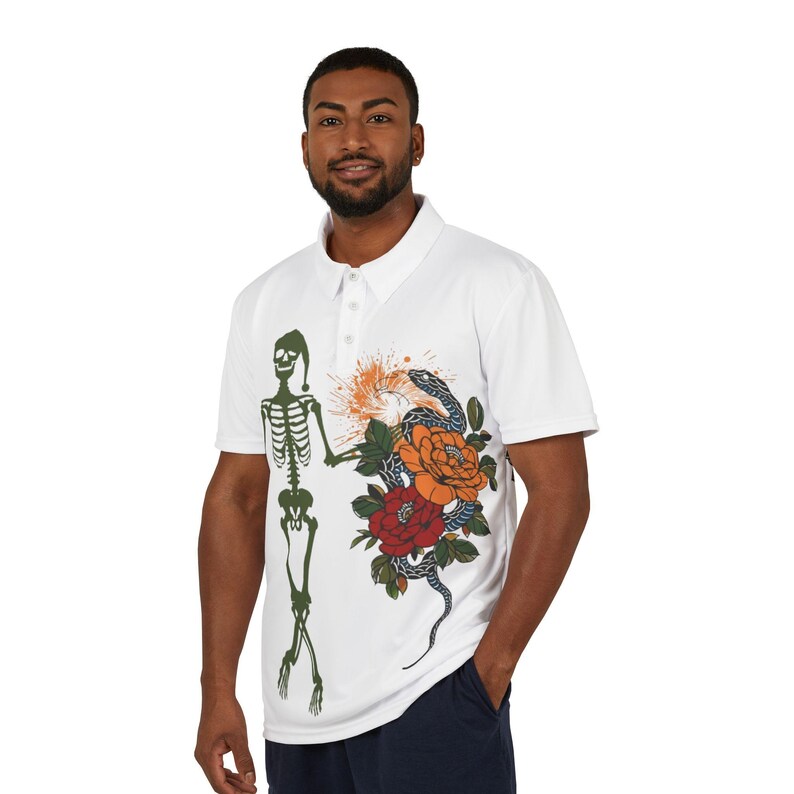 Skeleton & Floral Unisex Polo Shirt, Trendy Casual Wear, Fall Fashion ...