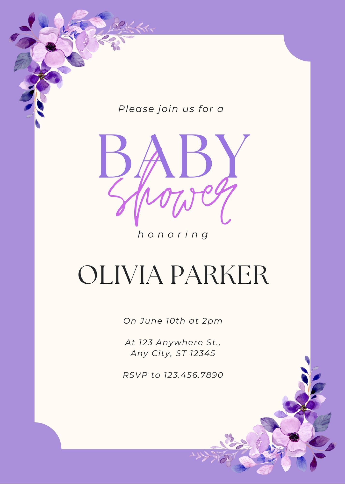Editable Purple Floral Theme Baby Shower Invitation Digital - Etsy