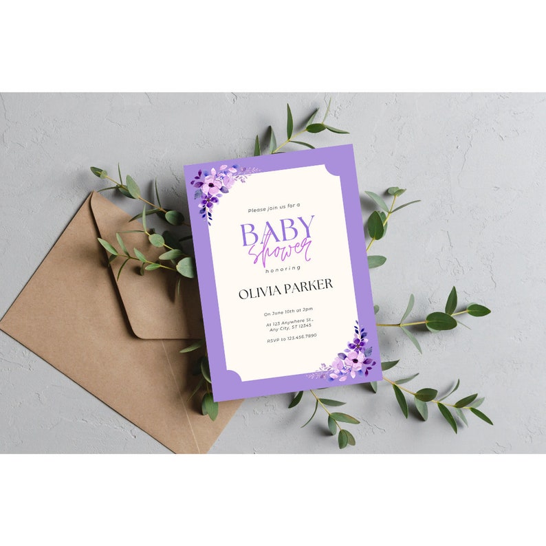 Editable Purple Floral Theme Baby Shower Invitation Digital - Etsy