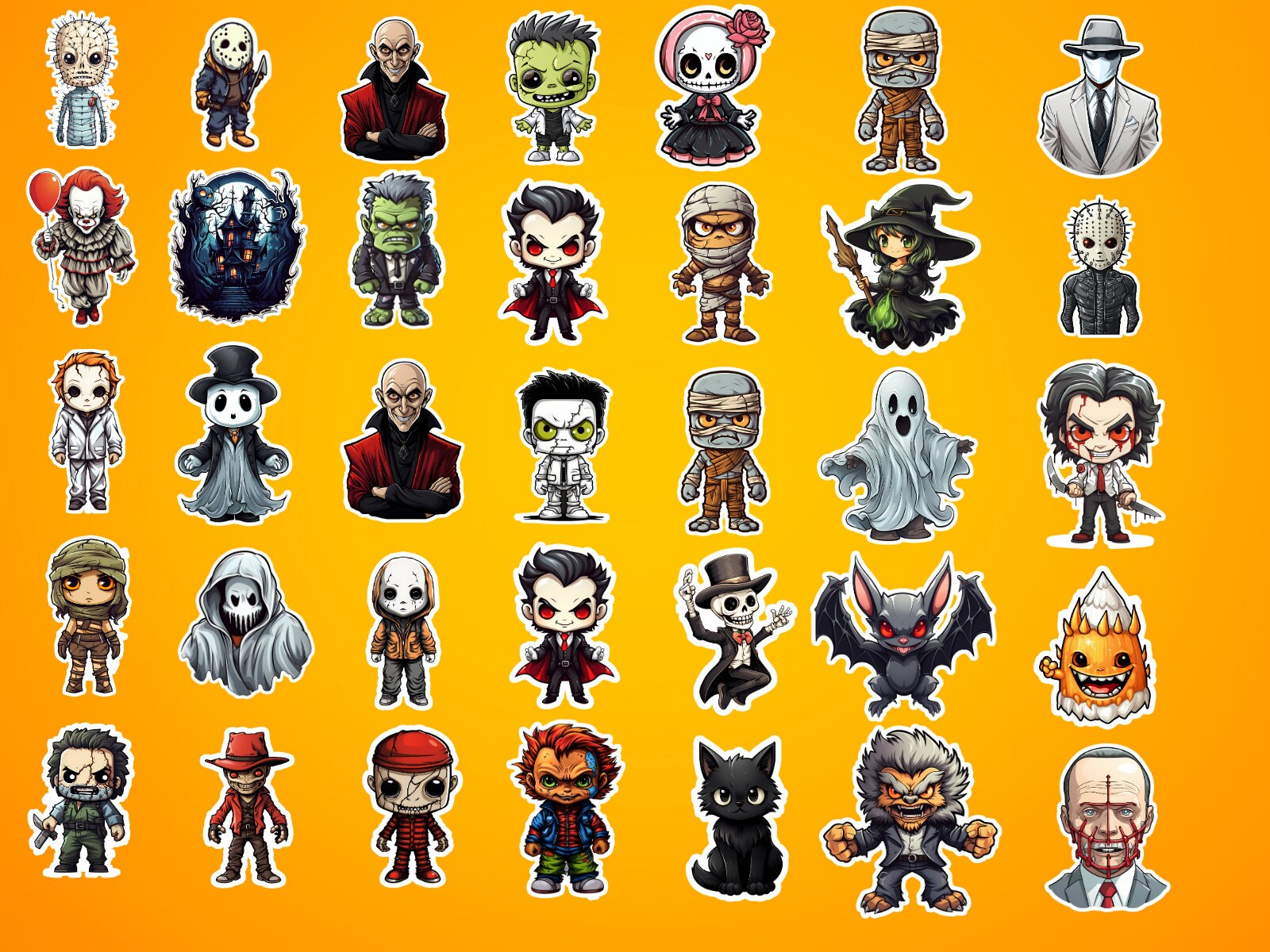 Halloween Horror PNG/JPG Stickers Bundle - 125 Iconic Horror PNG ...