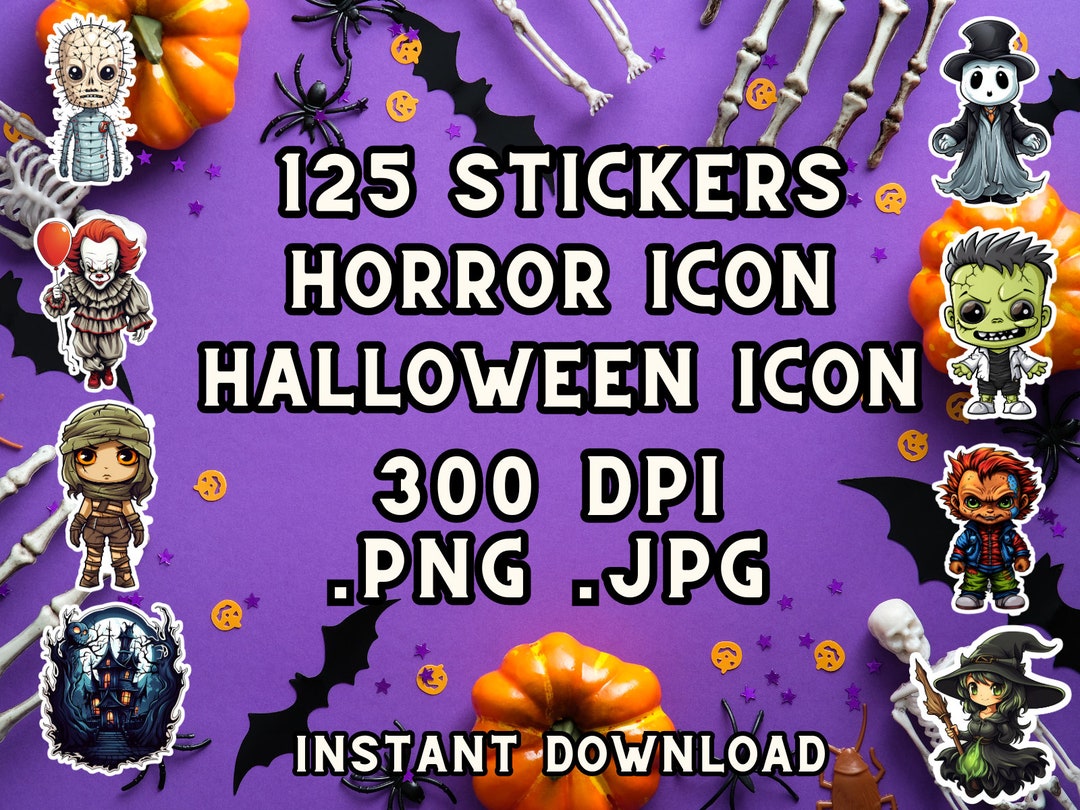 Halloween Horror PNG/JPG Stickers Bundle - 125 Iconic Horror PNG ...