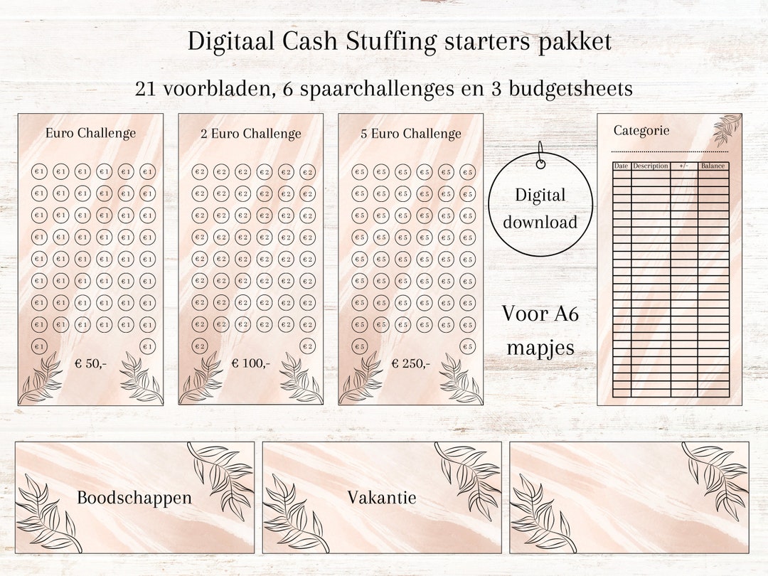 NL pakket Cash stuffing, inserts, budgetsheets, spaarchallenges, A6 ...