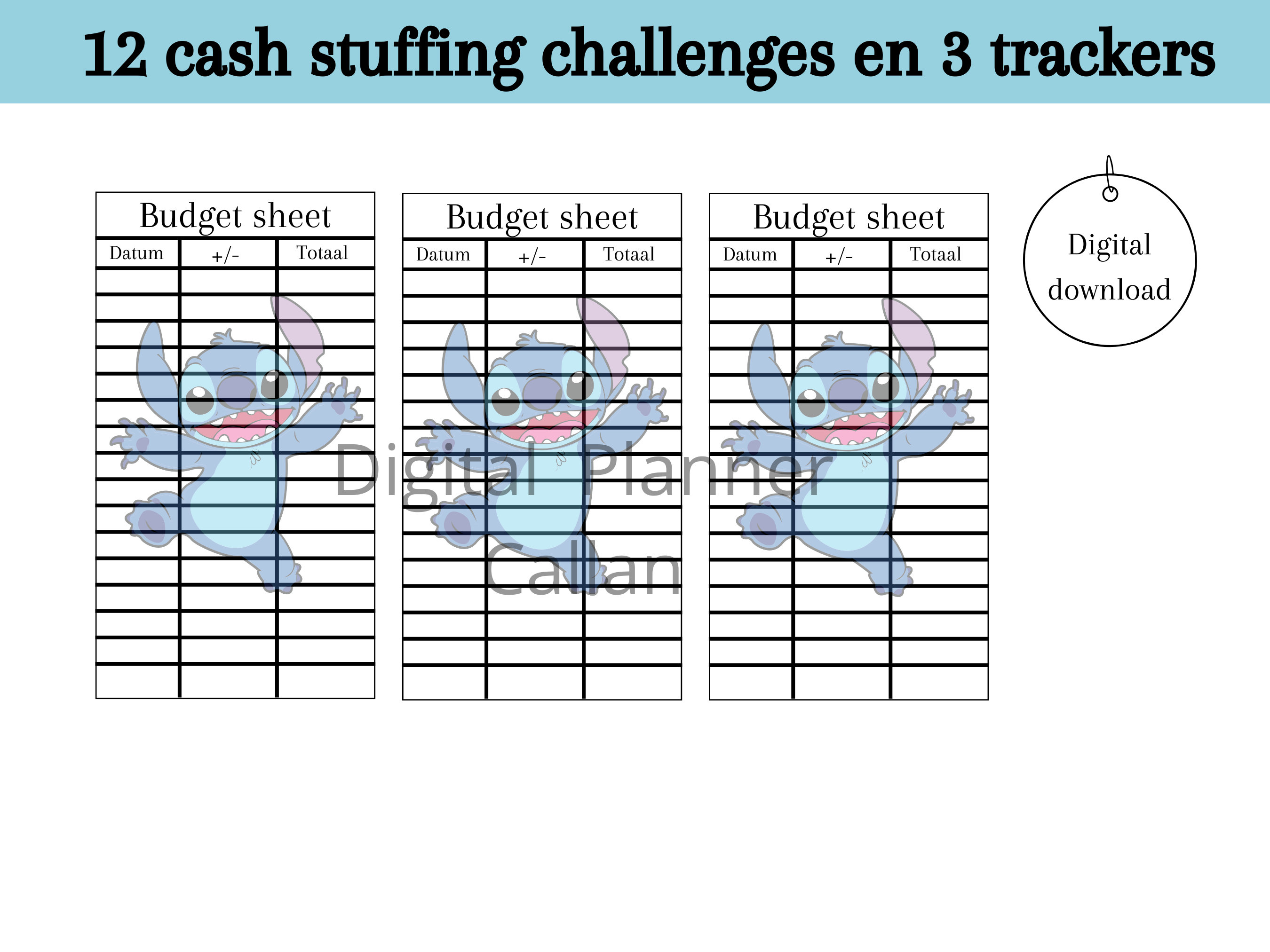 Stitch set challenges voor cash stuffing, euro sparen, spaar spellen ...