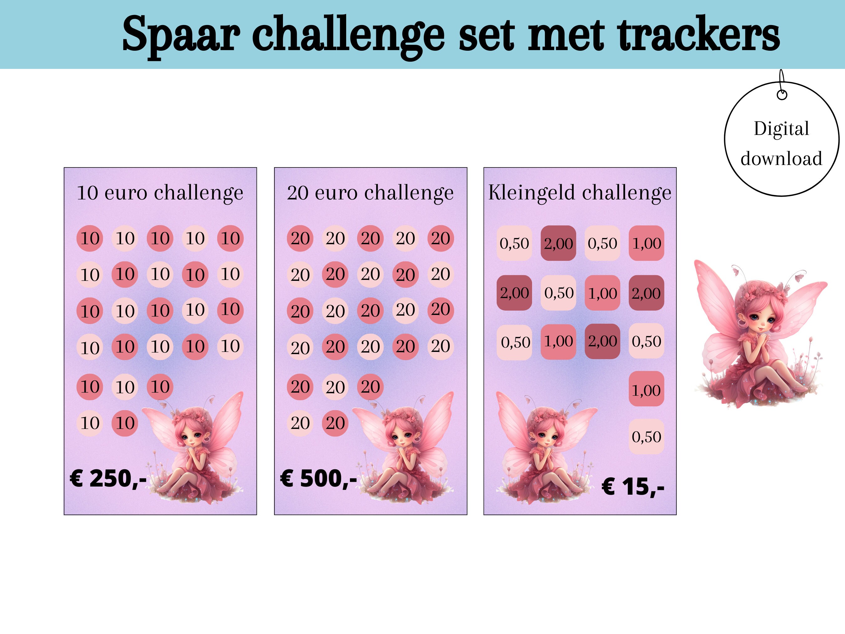 Set challenges voor cash stuffing, euro sparen, spaar spellen ...