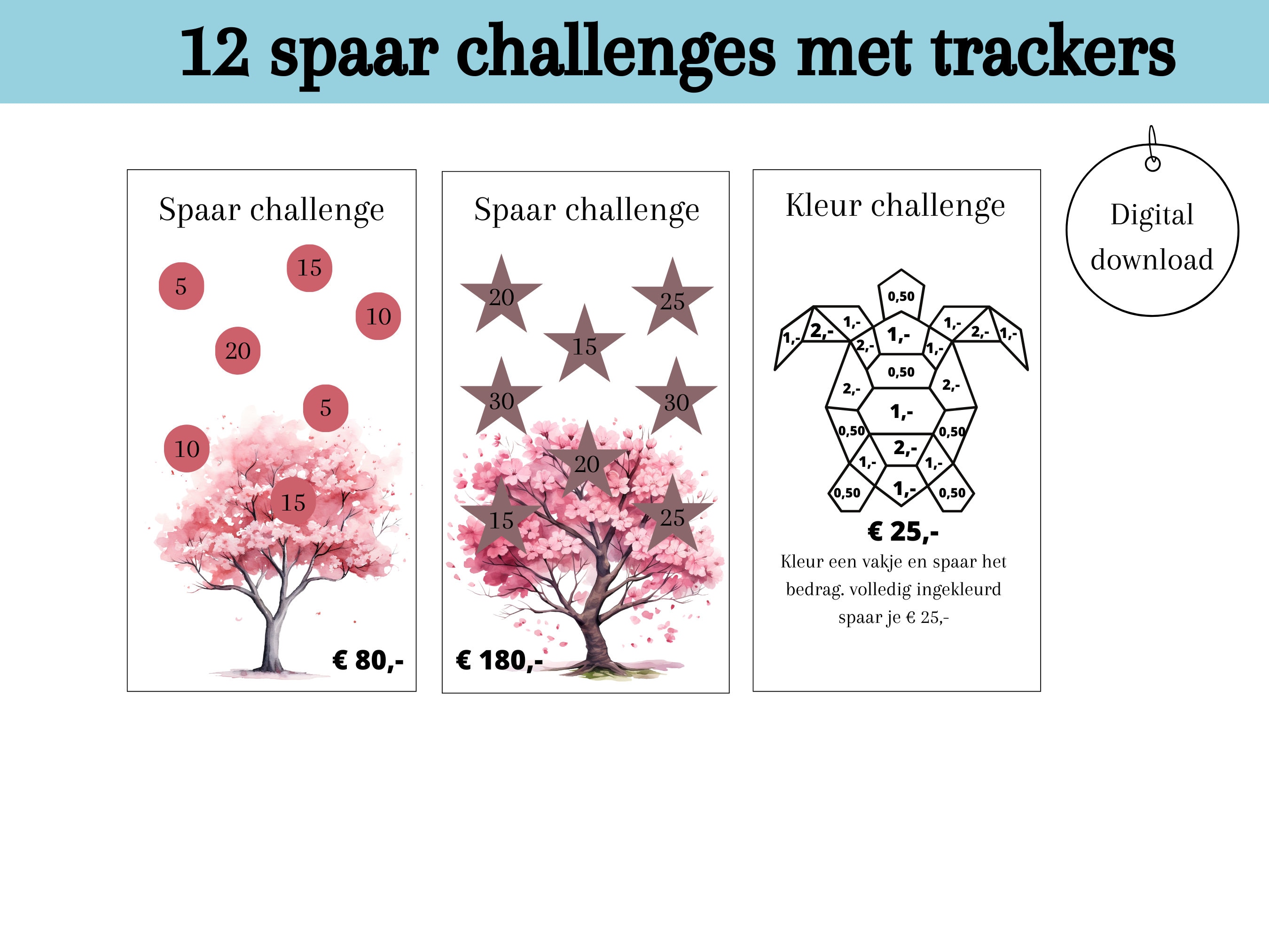 Set challenges voor cash stuffing, euro sparen, spaar spellen ...