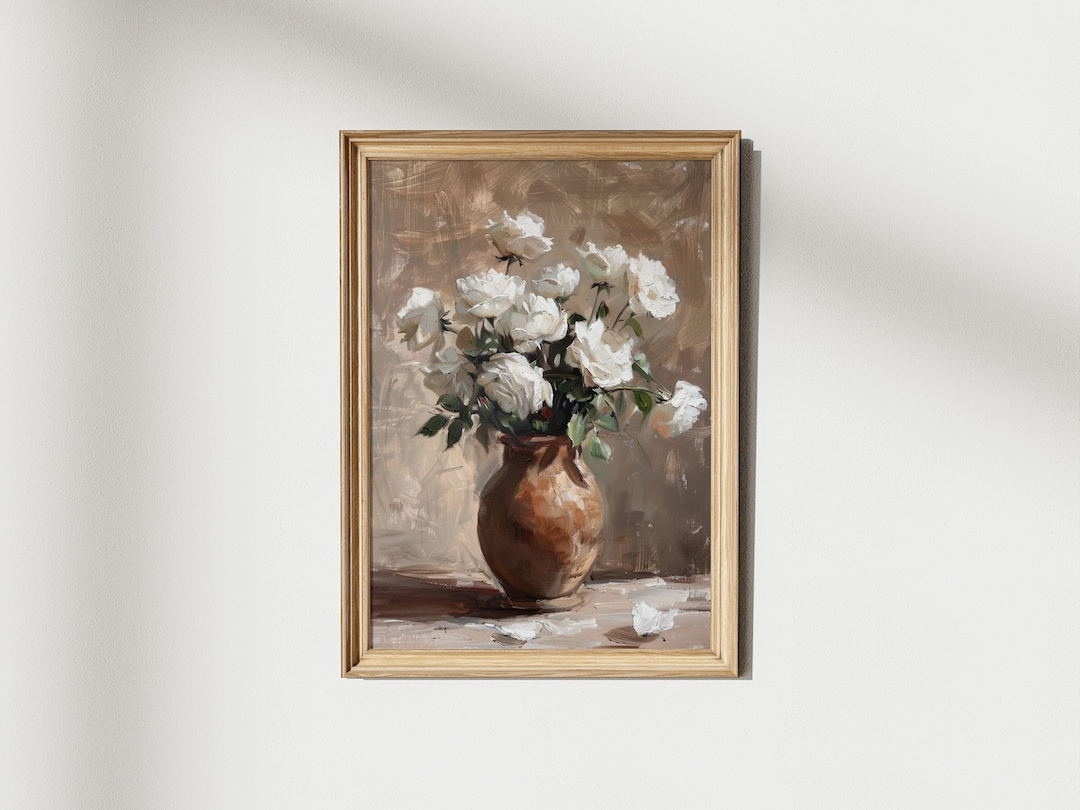 Vintage Botanical Still Life Print, Vintage White Roses Painting ...