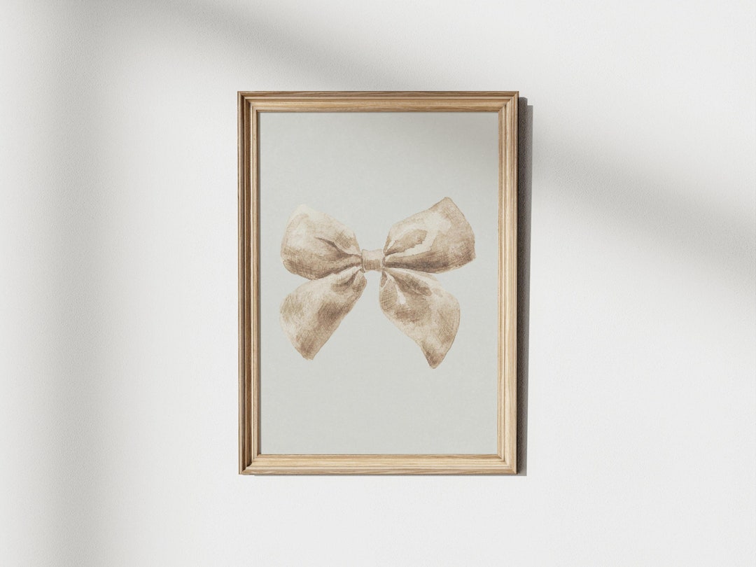 Vintage Coquette Biege Bow Print, Neutral Coquette Wall Art, Soft ...