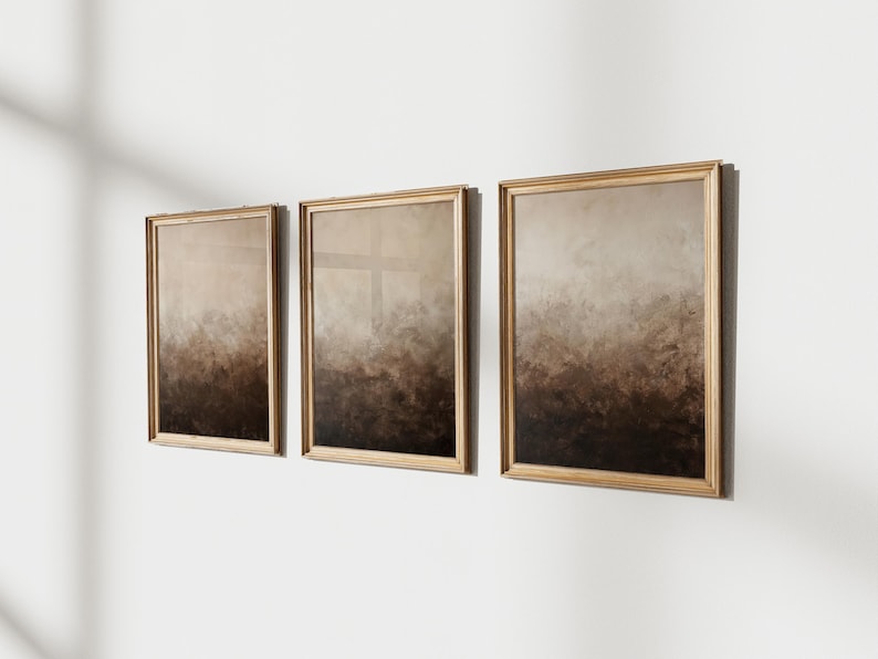 Earthy Brown Texture Wall Art Set of 3, Moody Brush Strokes Wall Art ...