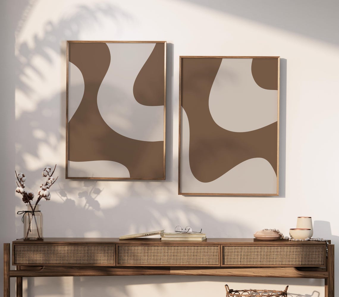 Dark Brown Squiggle Wall Art Print, Wavy Lines Printable, Groovy Poster ...