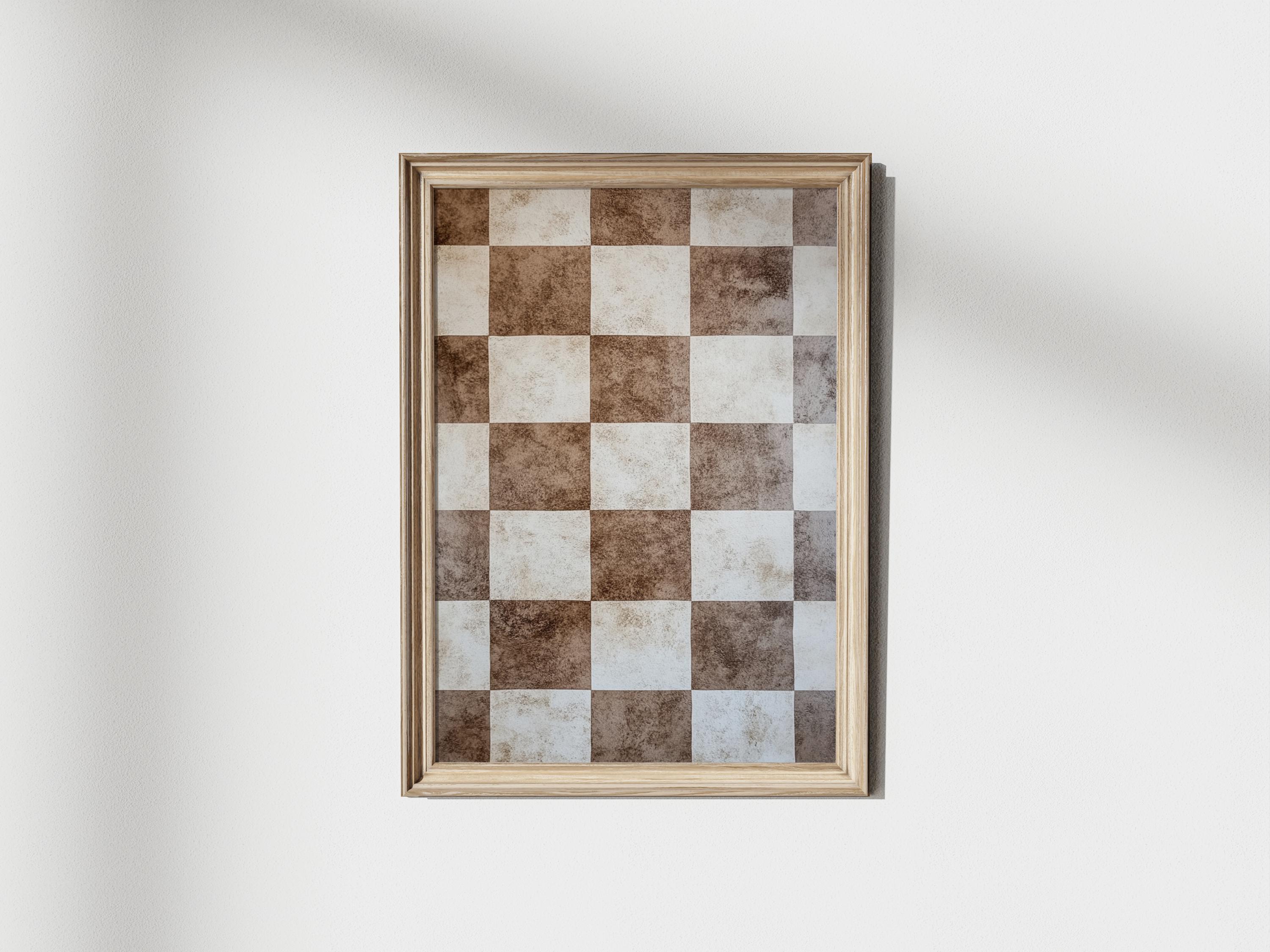 Checkered Art Print, Neutral Checkerboard Art Groovy Retro Poster ...