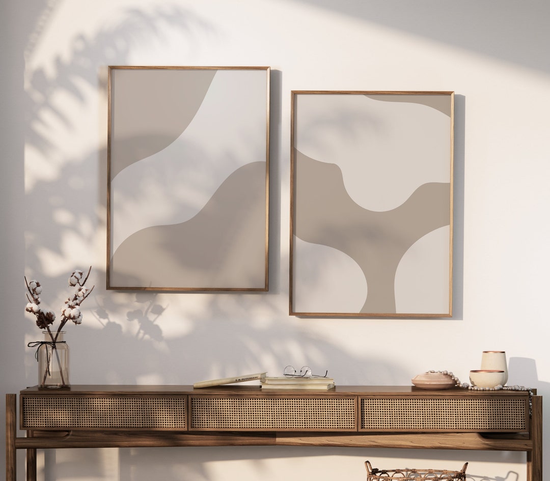 Minimalistic Abstract Neutral Squiggle Prints, Set of 2 Earthy Tones ...