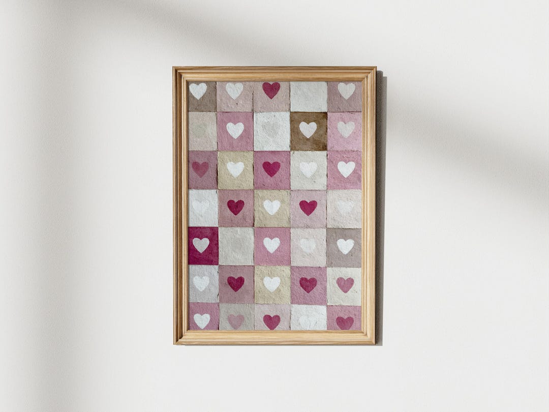 Pink Heart Valentine's Day Checkered Art Print, Coquette Wall Art ...