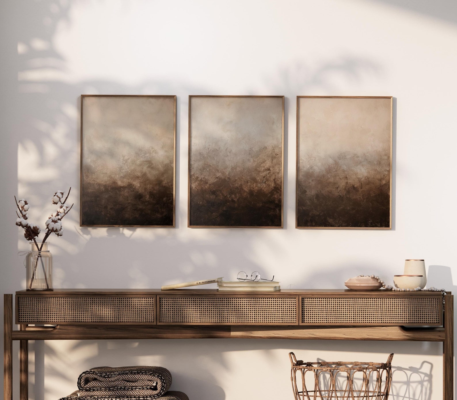 Earthy Brown Texture Wall Art Set of 3, Moody Brush Strokes Wall Art ...