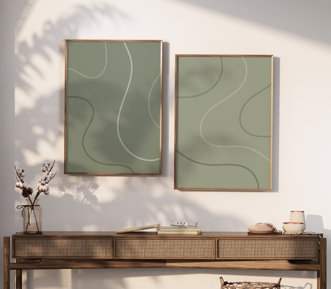 Minimalist Olive Green Wall Prints, Set of 2 Modern Dark Green ...
