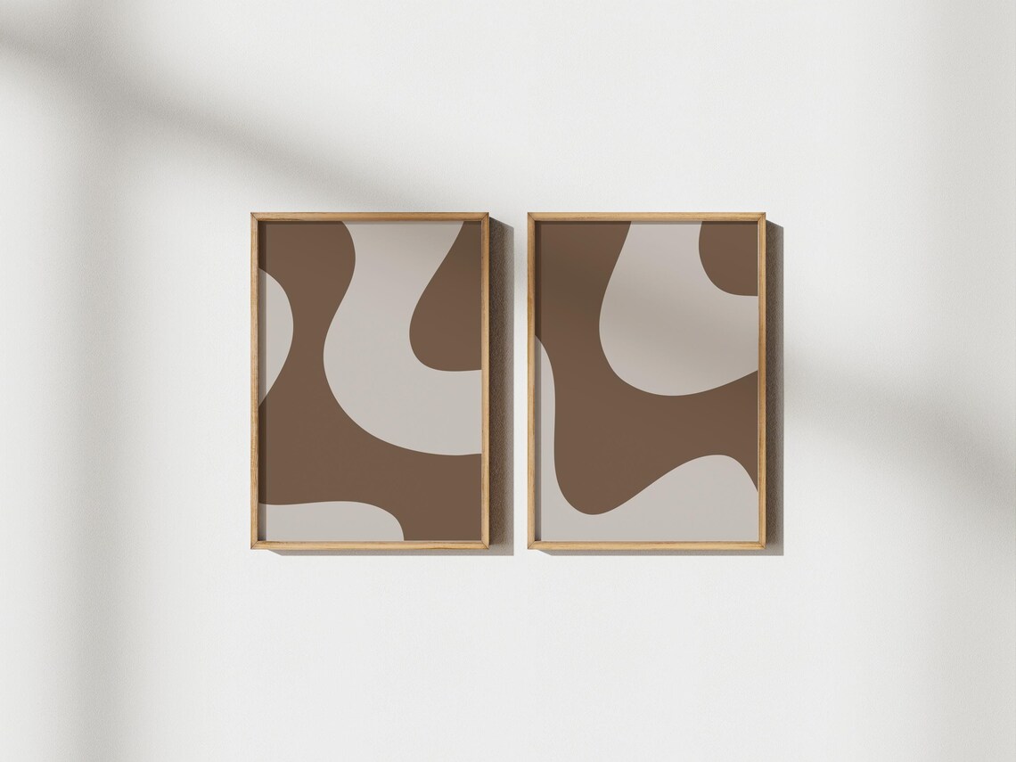 Dark Brown Squiggle Wall Art Print, Wavy Lines Printable, Groovy Poster ...