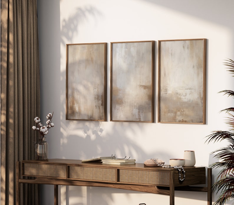 Modern Beige Abstract Gallery Wall Art Set of 3, Neutral Organic ...