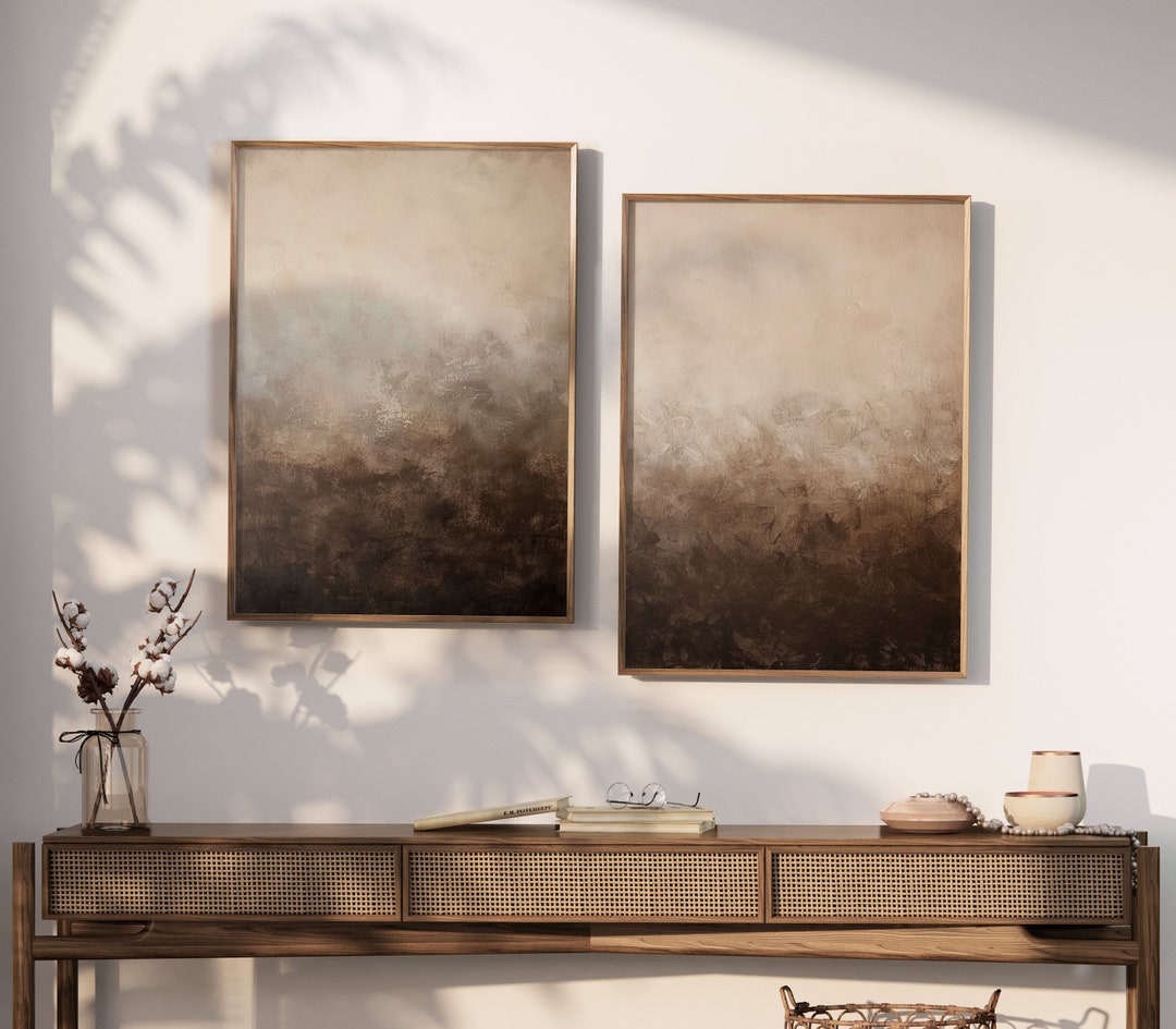 Earthy Abstract Texture Wall Art, Dark Brown Set of 2, Moody Brush ...