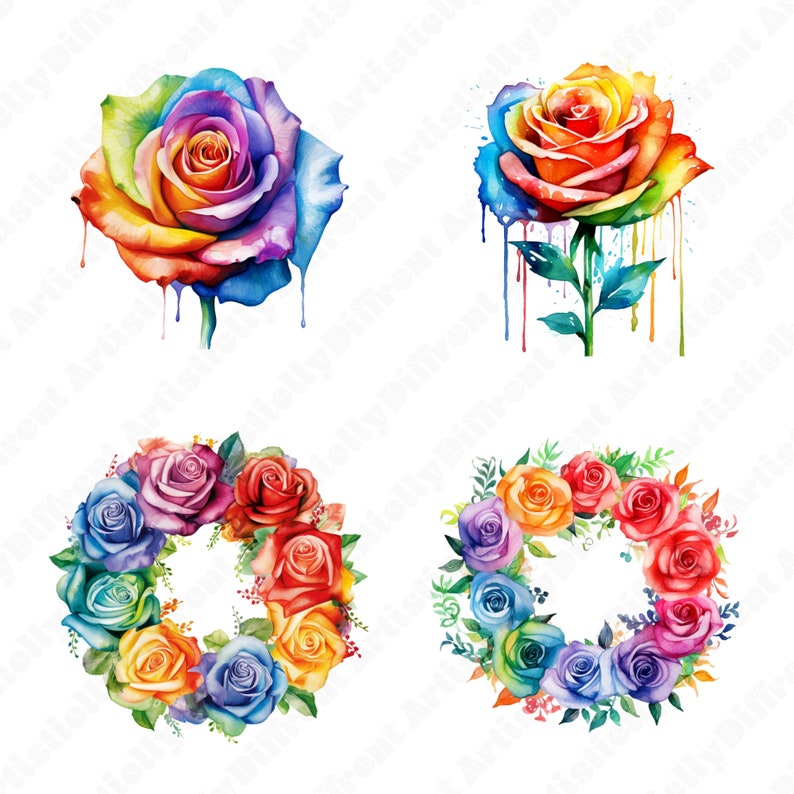 Rainbow Roses Rainbow Roses Clipart JPG Instant Download Commercial Use ...