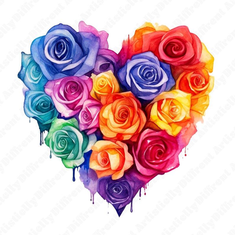 Rainbow Roses | Rainbow Roses Clipart | JPG | Instant Download ...
