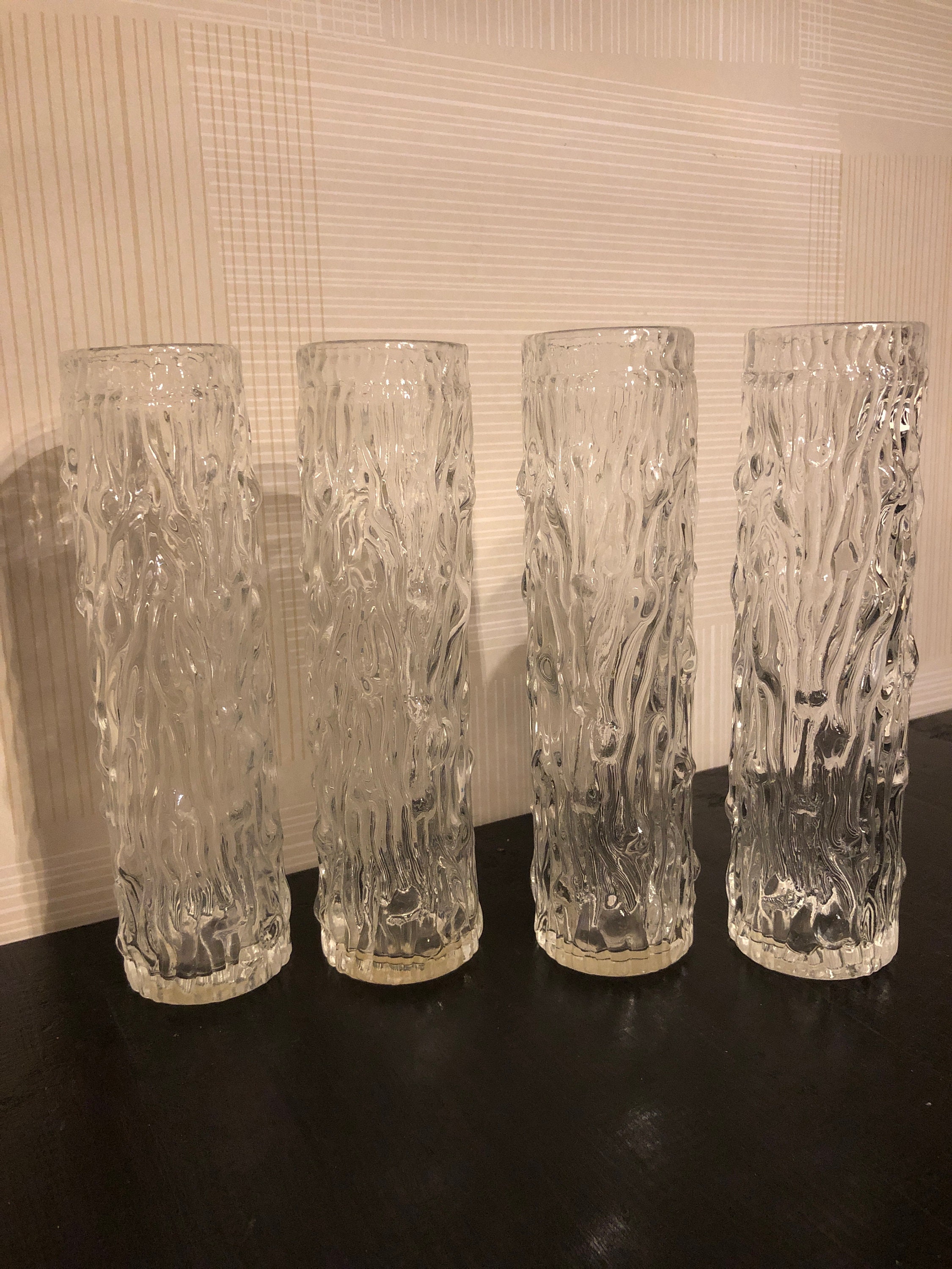 Tall Clear Bark Textured Glass Cylindrical Vase (free Shipping) - Etsy