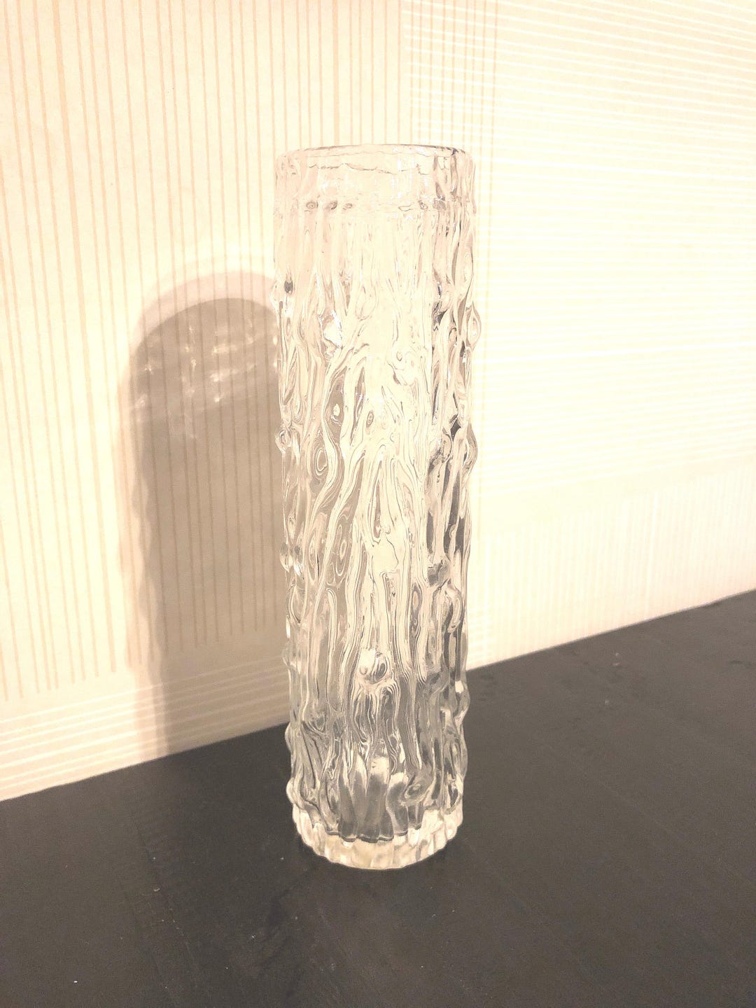 Tall Clear Bark Textured Glass Cylindrical Vase (free Shipping) - Etsy