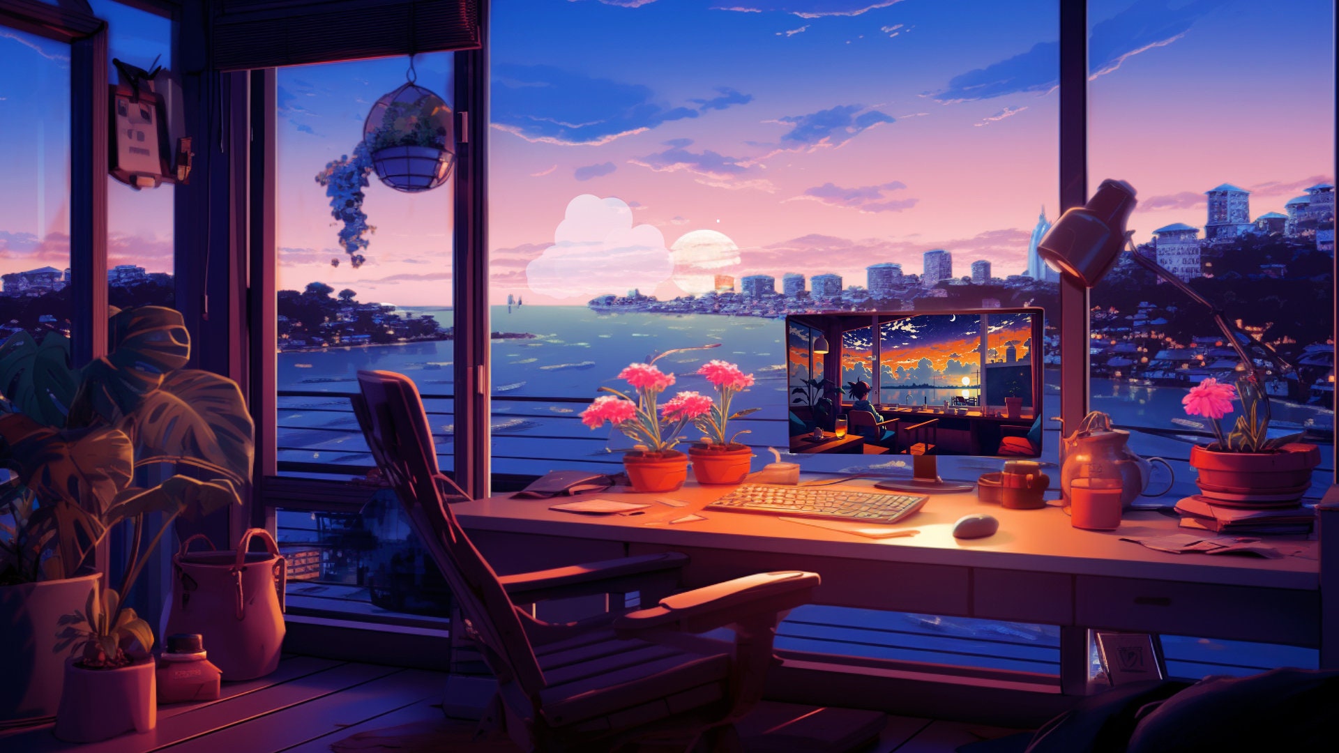 Animated Twitch Vtuber Background in Calming Blues, Offering a Lo-fi ...