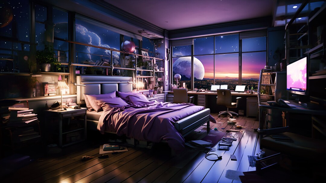 Enhance Streams With Purple Vtuber Background for Twitch; Cozy Lofi ...