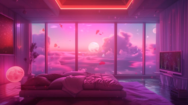 Vtuber, Twitch, Streaming, Sunset, Purple, Pink, Moon, Clouds, Romantic ...